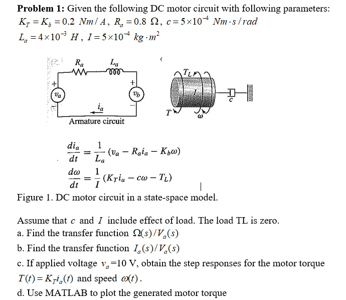 Solved Problem 1: Given the following DC motor circuit with | Chegg.com