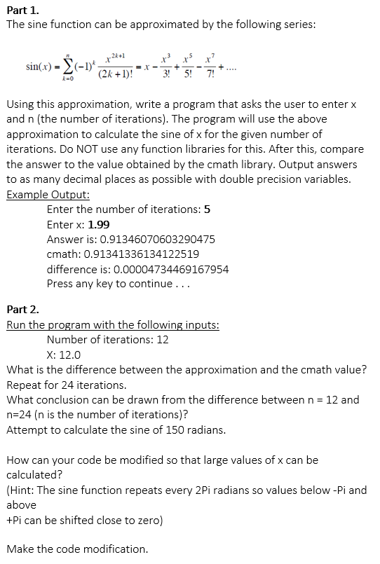 Solved Part 1. The sine function can be approximated by the | Chegg.com