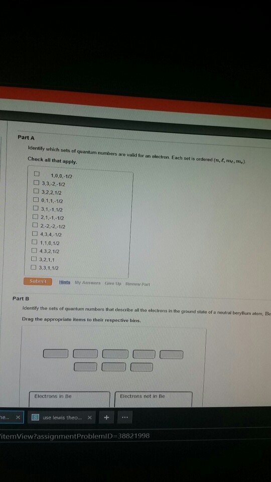 Solved Part A Identify which sets of quantum numbers are | Chegg.com