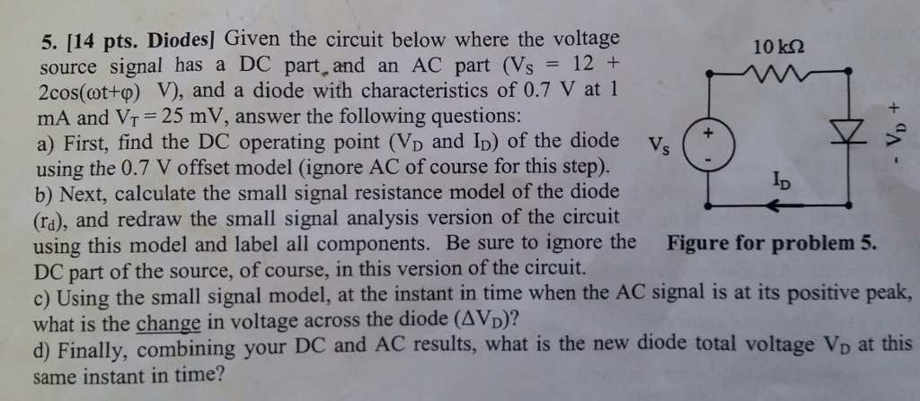 Solved 5. [14 pts. Diodes] Given the circuit below where the | Chegg.com