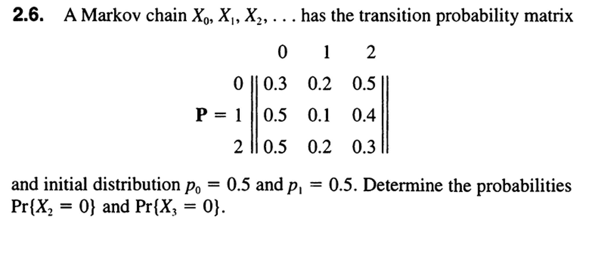 Solved A Markov chain X_0, X_1, X_2, ... has the transition | Chegg.com