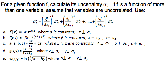 Solved For a given function f, calculate its uncertainty | Chegg.com