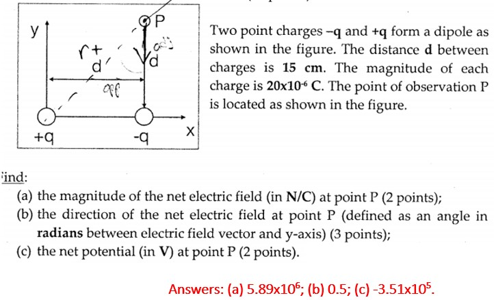 Solved Two point charges -q and +q form a dipole as shown in | Chegg.com