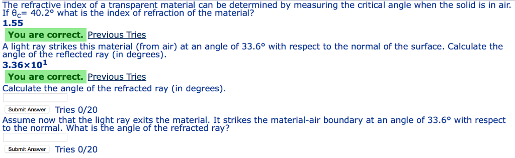 Solved The refractive index of a transparent material can be | Chegg.com
