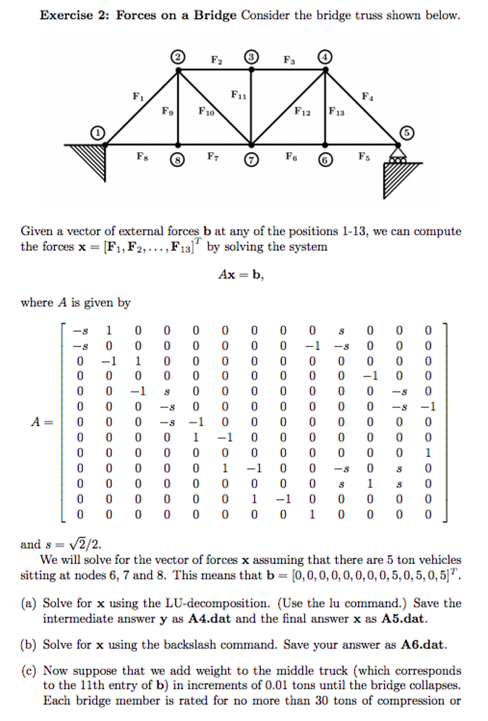 MATLAB HW HELP Exercise 2: Forces on a Bridge | Chegg.com