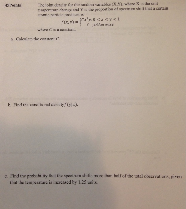 Solved The joint density for the random variables (X, Y). | Chegg.com