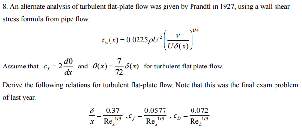 Solved An alternate analysis of turbulent flat-plate flow | Chegg.com