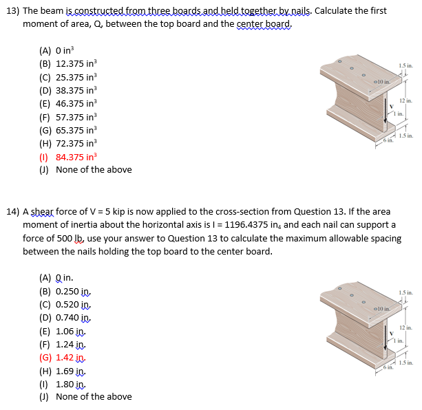 Solved 13) The beam Calculate the first moment of area, Q, | Chegg.com