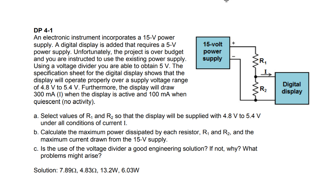 Solved DP 4-1 An electronic instrument incorporates a 15-V | Chegg.com