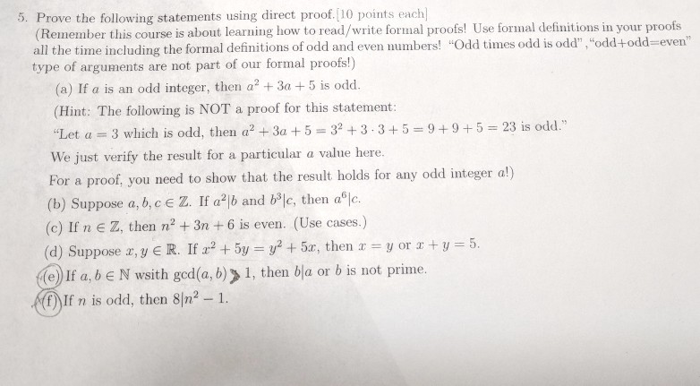 Solved 5. Prove the following statements using direct proof. | Chegg.com