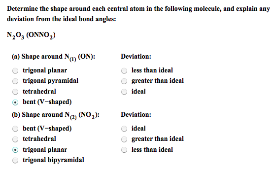 Solved Determine the shape around each central atom in the | Chegg.com