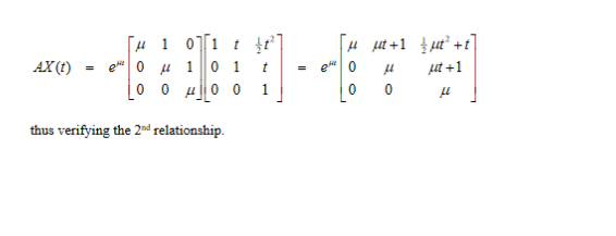 Solved Verify that the matrix exponential for A-10 μ 11-μ|0 | Chegg.com