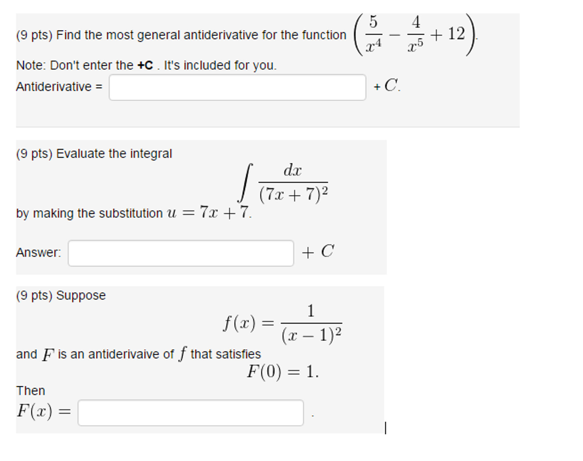 Solved Find The Most General Antiderivative For The Function Chegg