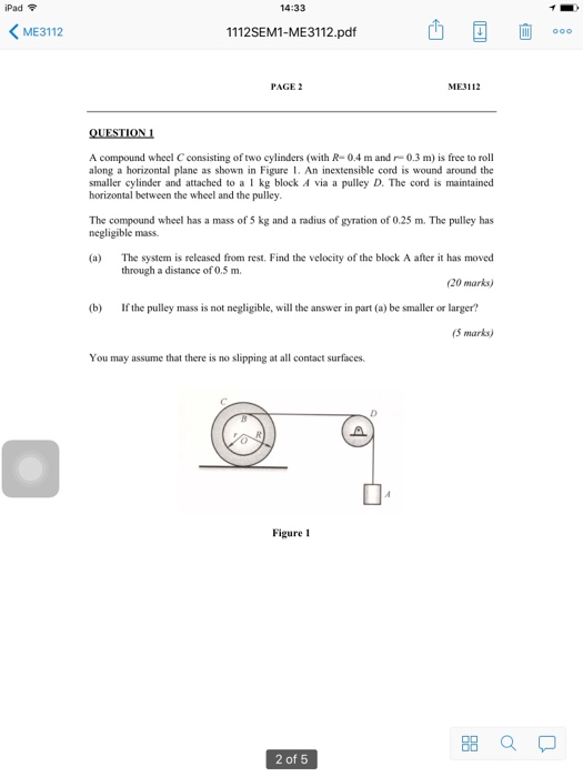 Solved A compound wheel C consisting of two (with R- 0.4 | Chegg.com