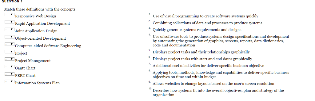 Solved QUESTION 1 Match these definitions with the concepts: | Chegg.com