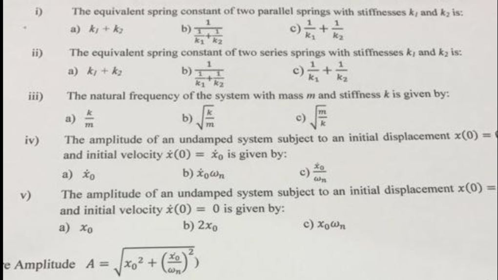 Solved i) The equivalent spring constant of two parallel | Chegg.com