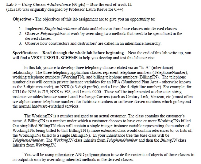 Solved Lab 5 Using Classes Inheritance 60 Pts Due The