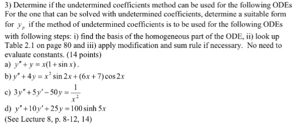 Solved Determine if the undetermined coefficients method can | Chegg.com Solved Determine if the undetermined coefficients method can | Chegg.com