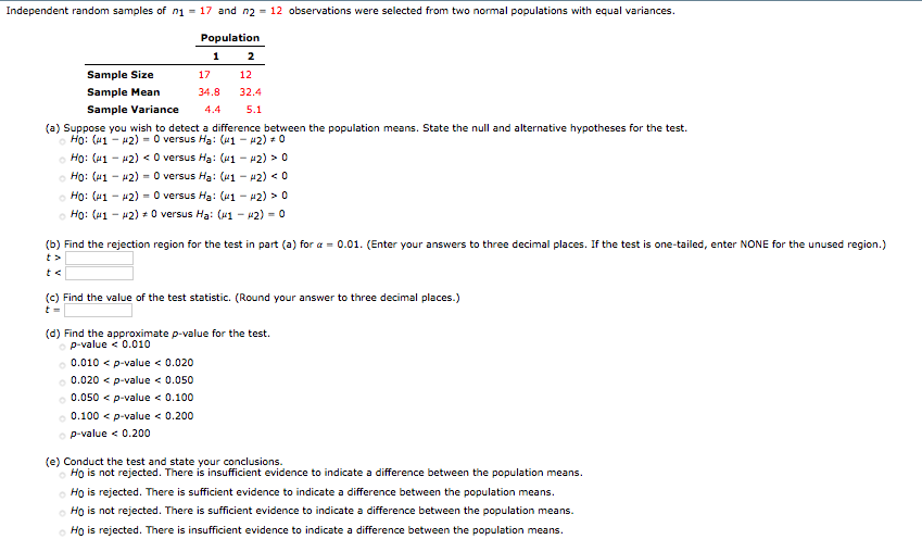 Solved Independent random samples of n1 17 and n2 = 12 | Chegg.com