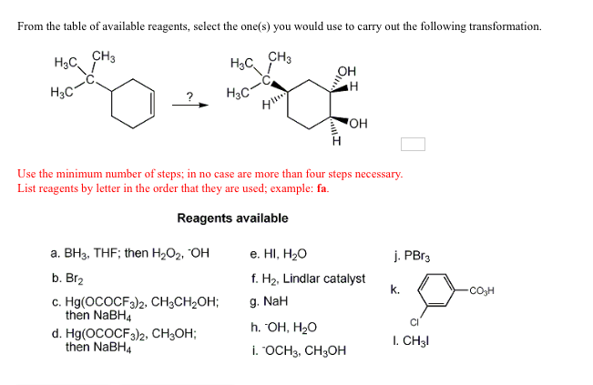 Solved From the table of available reagents, select the | Chegg.com