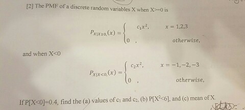 Solved The PMF of a discrete random variables X when X >= 0 | Chegg.com
