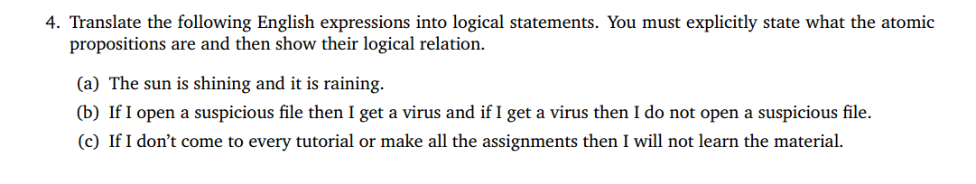 Solved 4. Translate the following English expressions into | Chegg.com