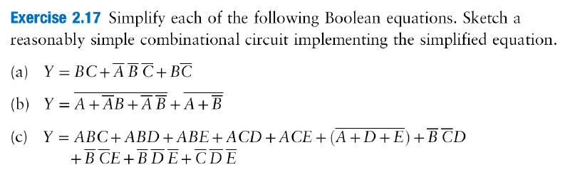 Solved Exercise 217 Simplify Each Of The Following Boolean 7513