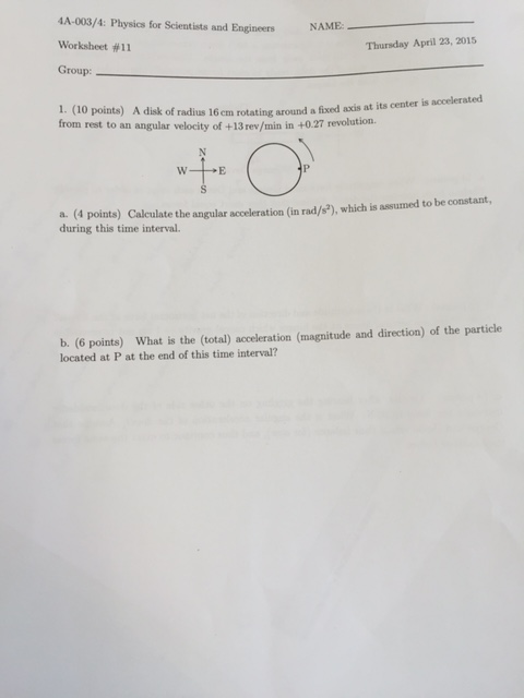 Solved A disk of radius 16 cm rotating around a fixed axis | Chegg.com