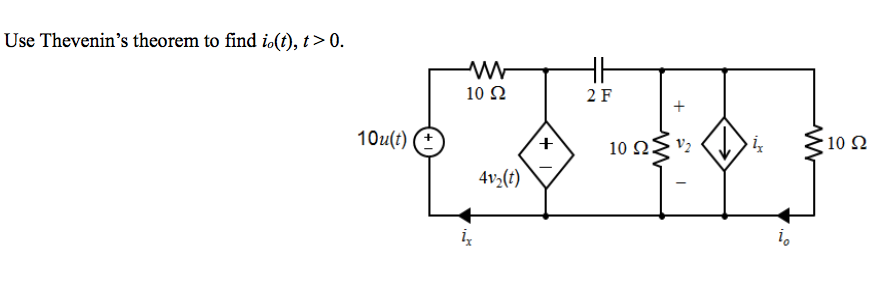 Solved Use Thevenin's theorem to find io(t), t> 0. 10Ω 2 F | Chegg.com