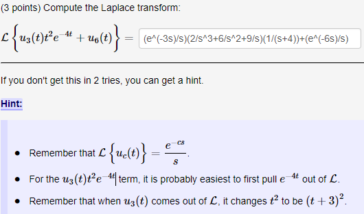 Solved (3 points) Compute the Laplace transform If you don't | Chegg.com