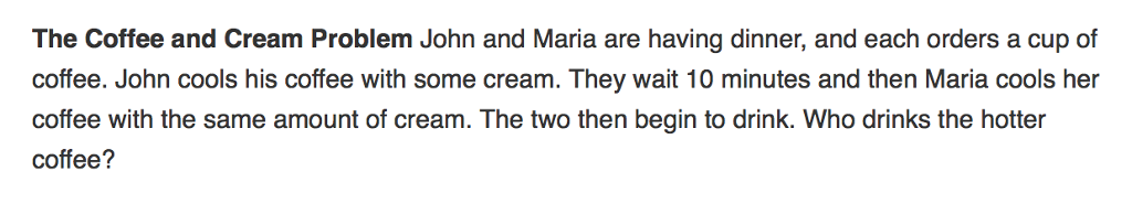 Solved The Coffee and Cream Problem John and Maria are | Chegg.com