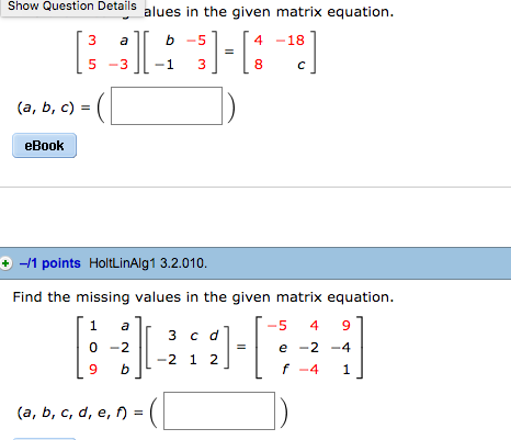 Solved Find the values in the given matrix equation. [3 a 5 | Chegg.com