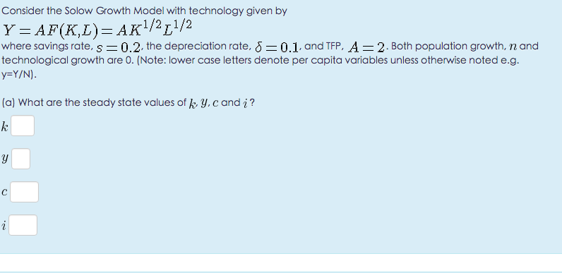 Solved Consider the Solow Growth Model with technology given | Chegg.com