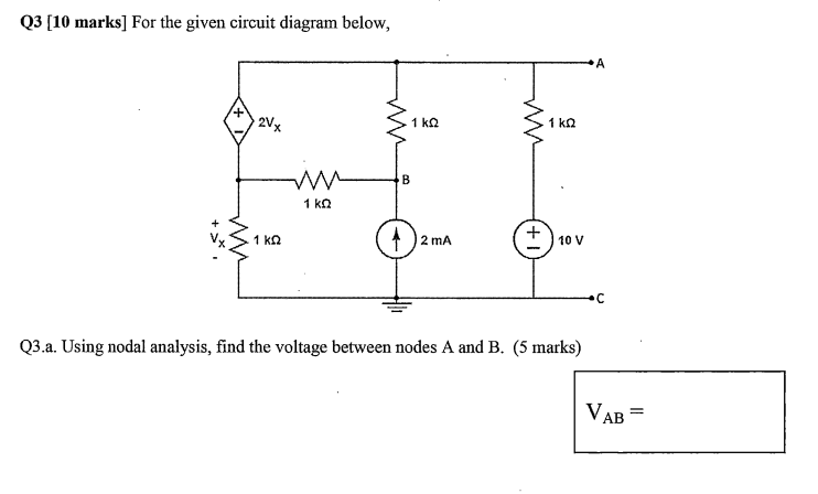 Solved For the given circuit diagram below, Using nodal | Chegg.com