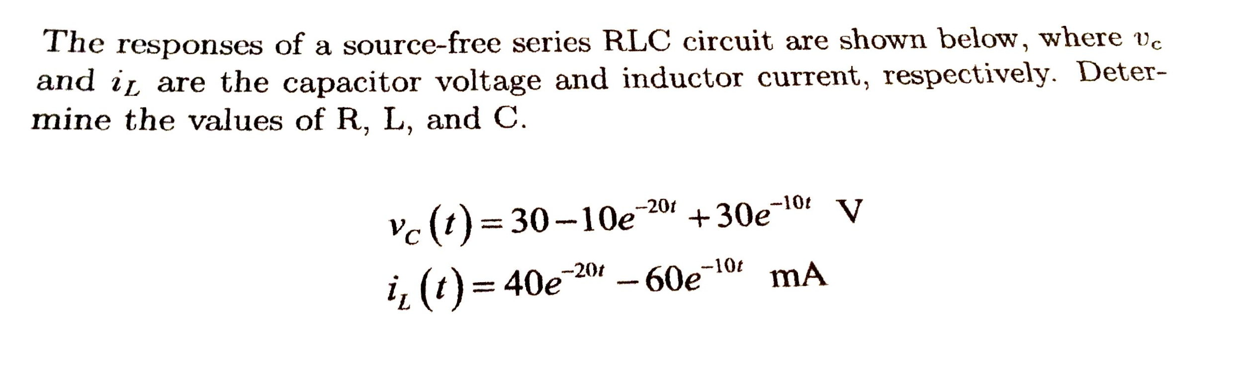 Solved The responses of a source-free series RLC circuit are | Chegg.com