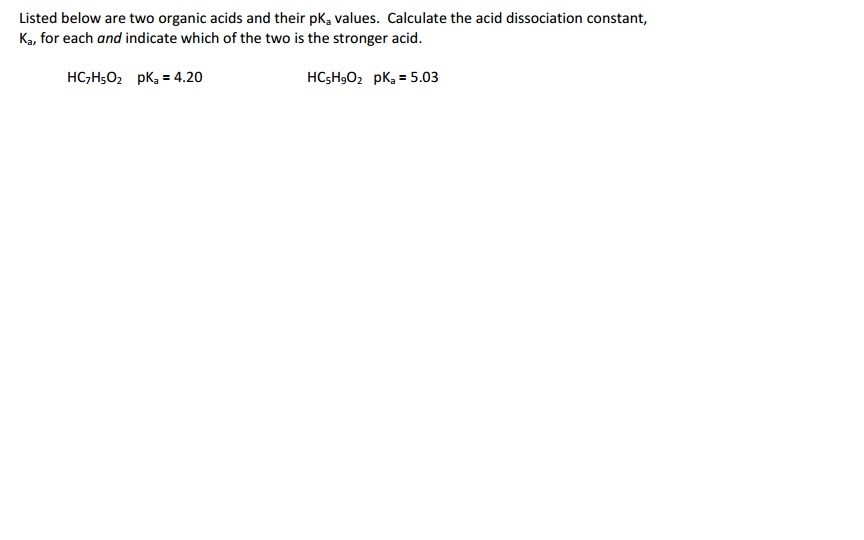 Solved Listed below are two organic acids and their pKa | Chegg.com