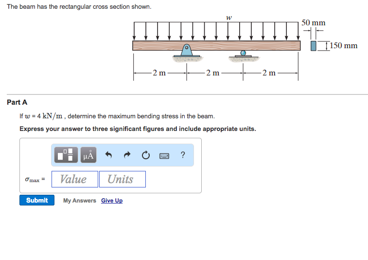 Solved The beam has the rectangular cross section shown 50 | Chegg.com
