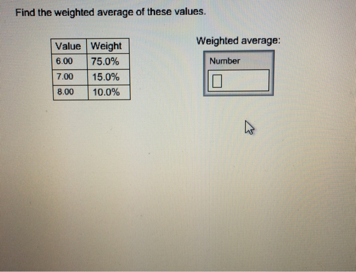 Solved Find the weighted average of these values. | Chegg.com