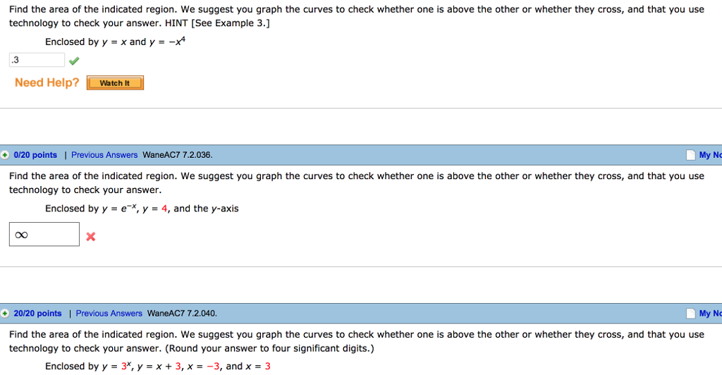 Solved Find the area of the indicated region. We suggest you | Chegg.com