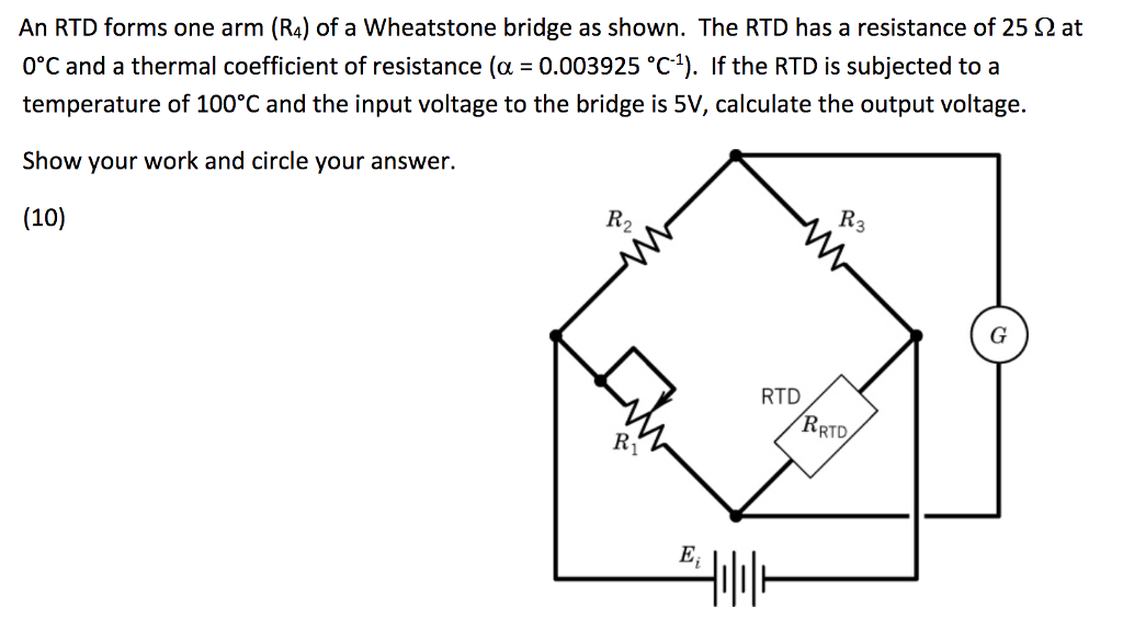 Solved An RTD forms one arm (Ra) of a wheatstone bridge as | Chegg.com