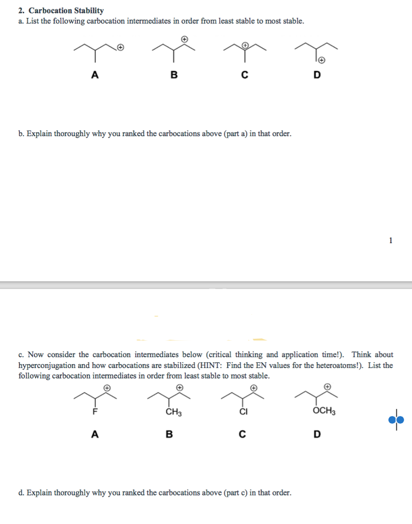 Solved List the following carbocation intermediates in order | Chegg.com