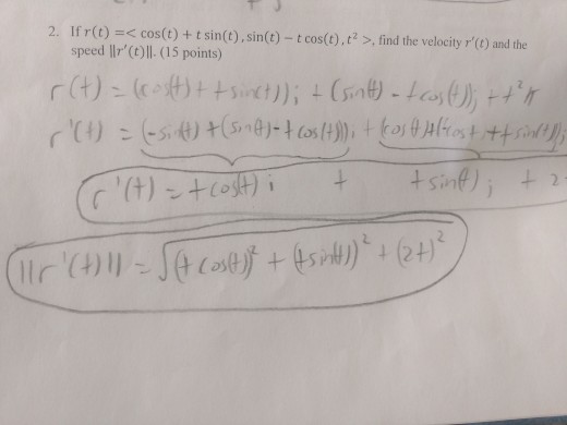 Solved 2. If r(t) cos(t) + t sin(t),sin(t) - t cos(t),t2>, | Chegg.com