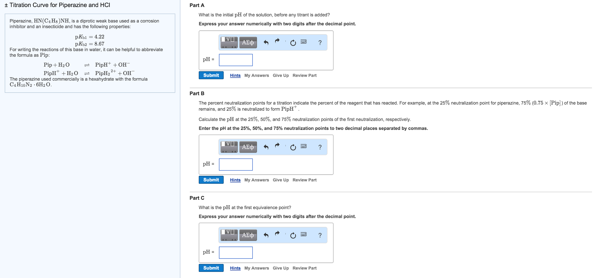 Solved Piperazine, HN (C_4H_8) NH, is a diprotic weak base | Chegg.com