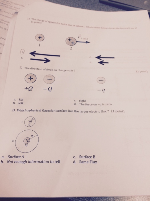Solved 2) The direction of force on charge ?q is? a. Up b. | Chegg.com
