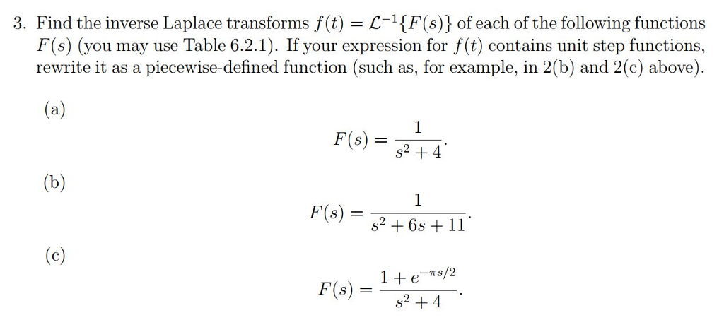 Solved 3 Find The Inverse Laplace Transforms F T