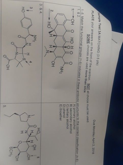 Solved sample Test 3A MATCHING (3.5 pts) PLACE your answers | Chegg.com