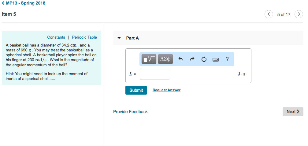 Solved ?MP13-Spring 2018 Item 5 5 of 17 Constants Periodic | Chegg.com