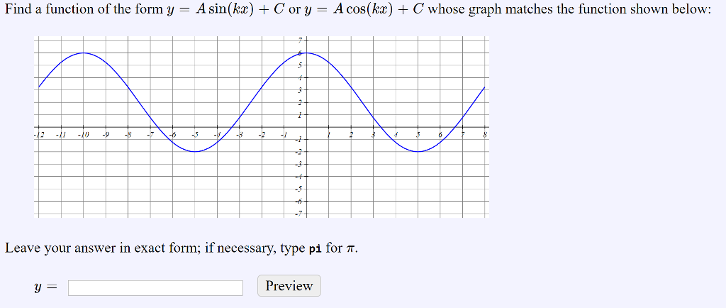 Solved Find a function of the form y = A sin (kx) + C or y = | Chegg.com