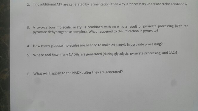 Solved Glycolysis, pyruvate processing, and citric acid | Chegg.com