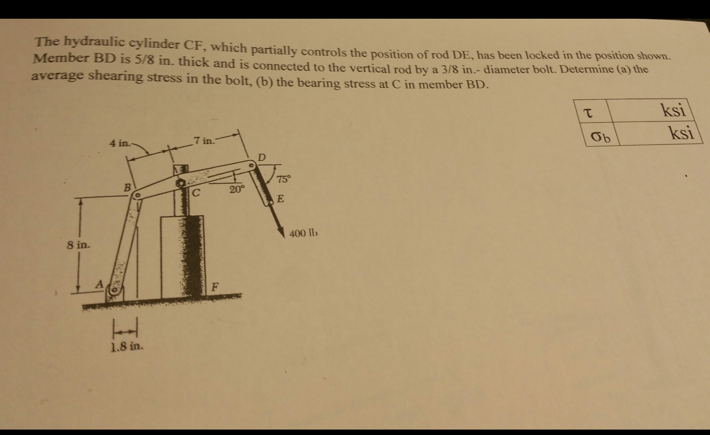 Solved The hydraulic cylinder CF which partially controls | Chegg.com